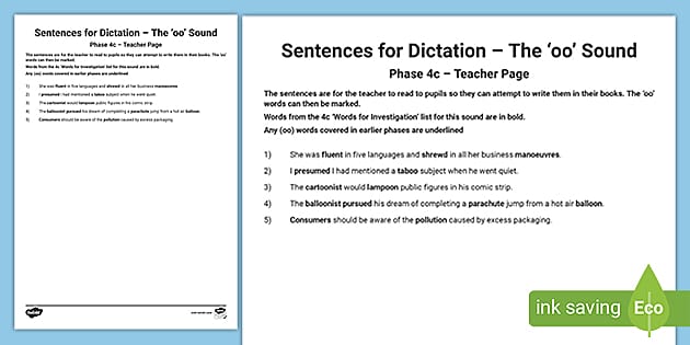 Linguistic Phonics Phase 4c 'oo' Dictation Sentences Teacher Worksheet