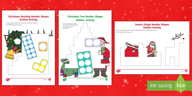 Christmas-Themed Number Shape Outlines Activities Resource Pack