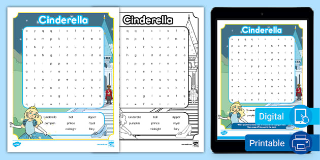 Cinderella Fairy Tale Word Search for K-2nd Grade - Twinkl