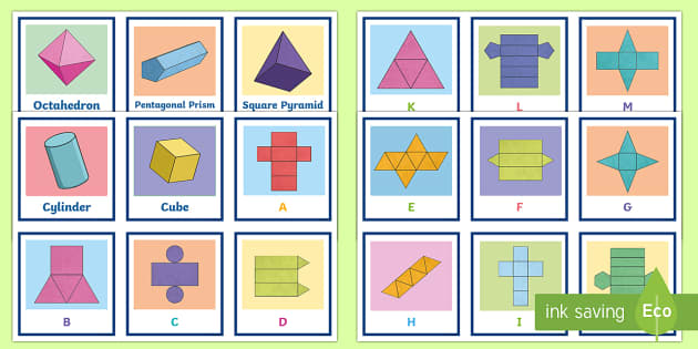 3D Shapes and Nets Matching Cards - Match the 3D Net Worksheet