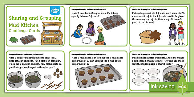 👉 Sharing and Grouping Mud Kitchen Challenge Cards