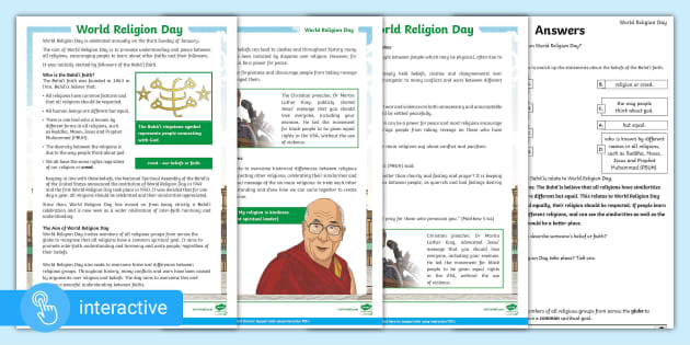 Interactive PDF: KS2 World Religion Day Interactive Differentiated Reading