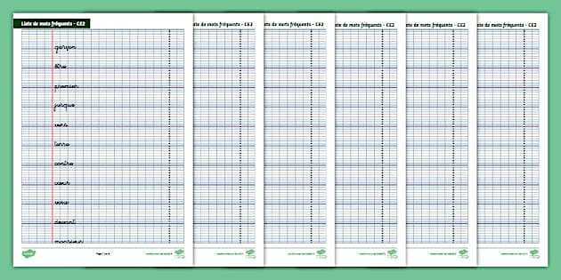 'Liste de mots fréquents à imprimer' | Activité pour CE2