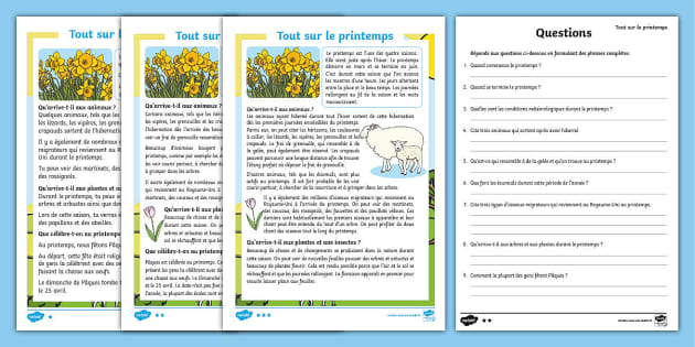 Compréhension écrite différenciée : le printemps