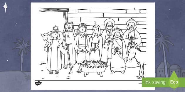 Colouring Page of the Christmas Story | Teaching Resources