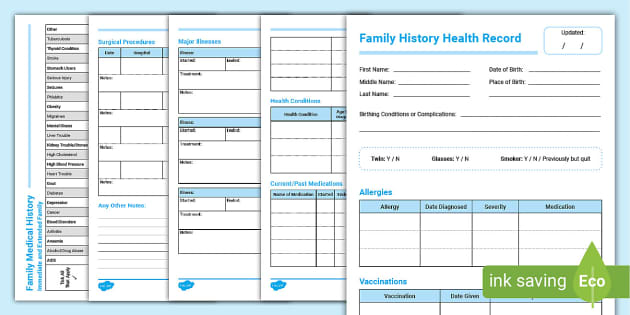 Family History Health Records (teacher made) - Twinkl