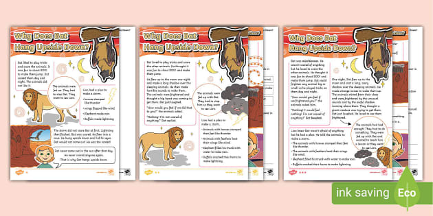 KS1 Why Does Bat Hang Upside Down? Differentiated Reading Comprehension