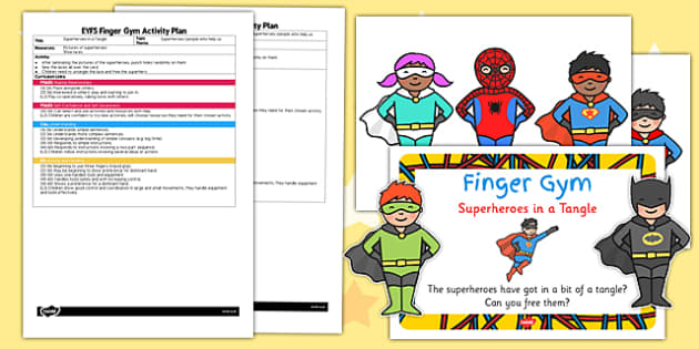 Eyfs Superheroes In A Tangle Finger Gym Plan And Prompt Card