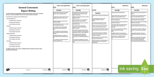 Report Comment Bank PDF | Report Writing | CfE | Twinkl