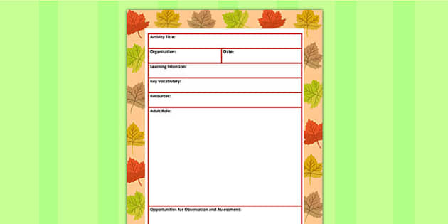 Autumn Themed Adult Led Carpet Based Activity Planning Template