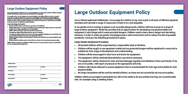 Large Play Equipment Policy for Childminding| Outdoor