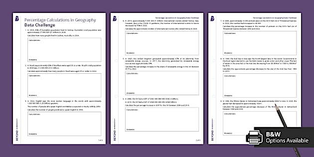 Percentage Calculations in Geography Data Challenge - Twinkl