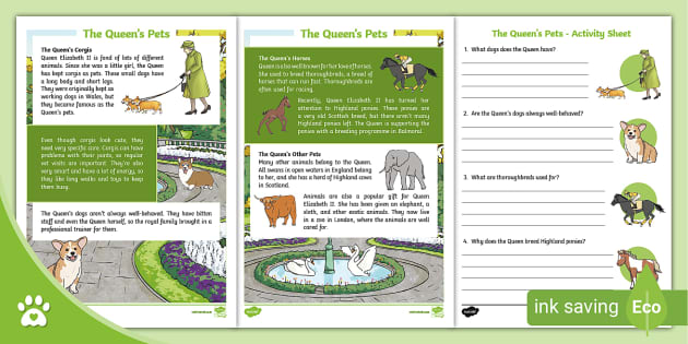 The Queen's Pets - Reading Comprehension - KS1 - Twinkl Pets