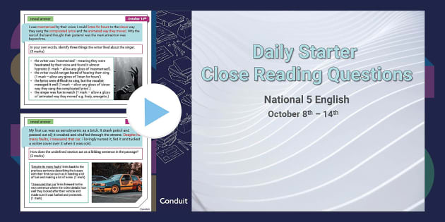 National 5 Daily Starter Close Reading Questions October 8th - 14th