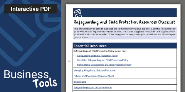Safeguarding and Child Protection Resources Checklist