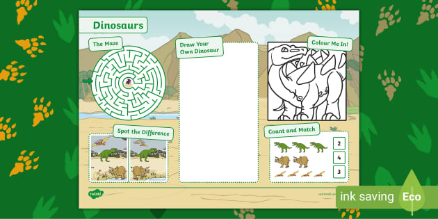 Dinosaur A4 Place Mat Activity Sheet - Twinkl