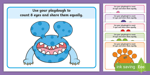 Monster-Themed Division by 2, 3, 4, 5, 6, 10 Playdough Mats