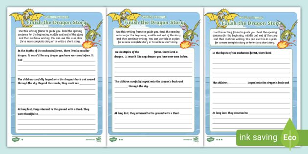 Writing Prompt: Finish the Dragon Story Worksheet - Twinkl