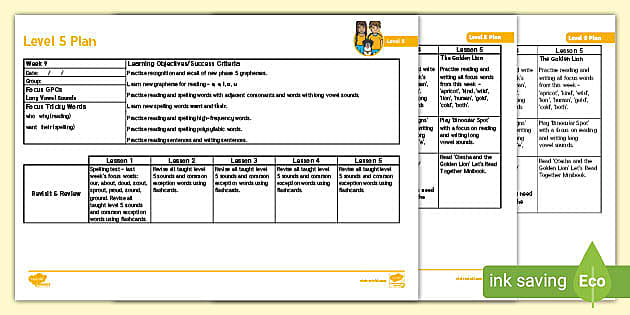Level 5 Week 9 Weekly Plan