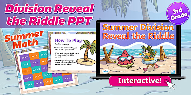 Summer Division Reveal Riddle Math Assessment PowerPoint