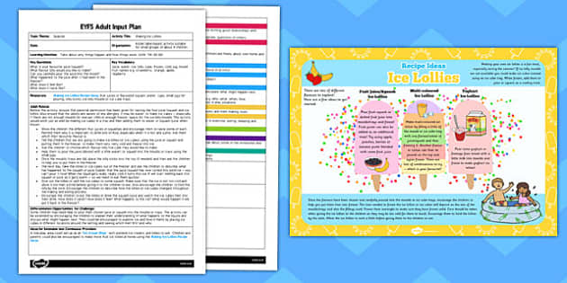 Making Ice Lollies EYFS Adult Input Plan and Resource Pack - pack