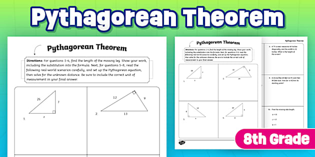 Eighth Grade Pythagorean Theorem Mixed Practice Worksheet