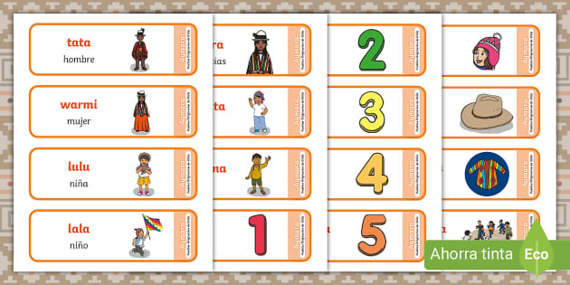 Tarjetas de Vocabulario Aymara Español - Twinkl