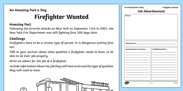 FREE! - Firefighter Wanted Worksheet / Worksheet, worksheet