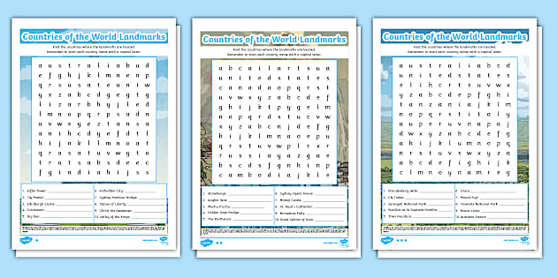 Countries of the World Landmark Word Search