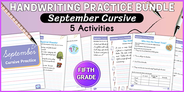 Fifth Grade September Cursive Practice Bundle (teacher made)