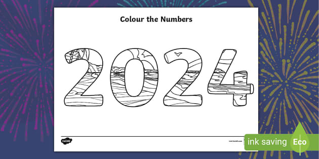 Colour the Numbers New Year 2024 Mindfulness Colouring Page