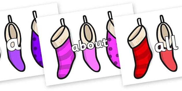 100 High Frequency Words on Christmas Stockings - Twinkl