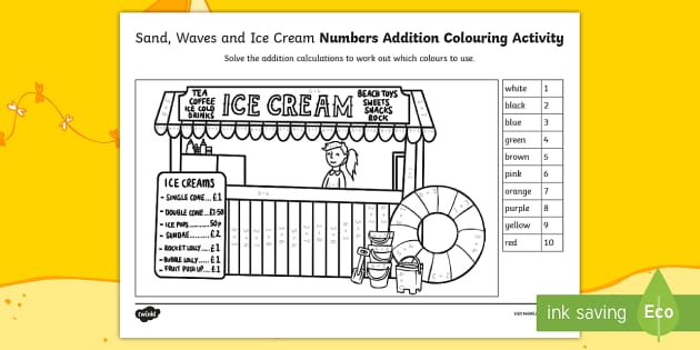 Sand, Waves and Ice Cream Addition to 10 Colour by Number