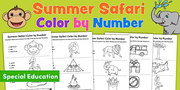 Safari Color by Number Worksheets for Special Education