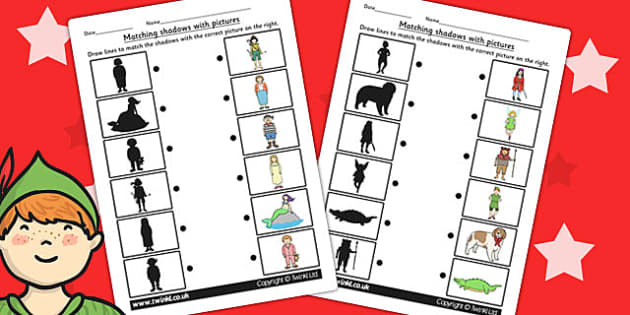 Peter Pan Shadow Matching Worksheet (teacher made)