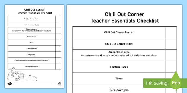 Chill Out Corner Essentials Teacher Checklist (teacher made)