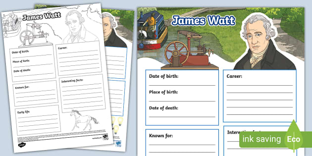 * NEW * James Watt Fact File Template (Hecho por educadores)