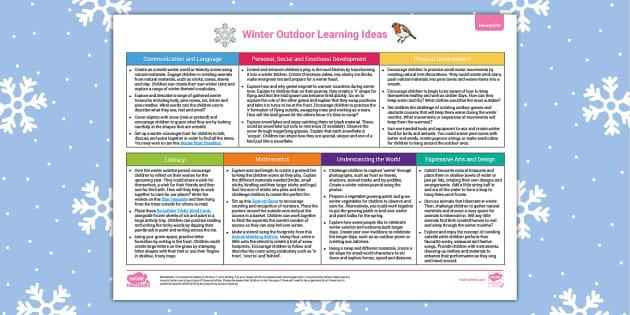 EYFS Planning Web: Winter Outdoor Learning Ideas | Twinkl