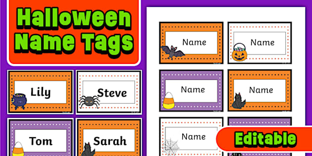 Editable Halloween Name Tags (teacher made) - Twinkl