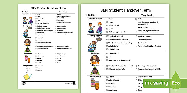SEN Student Handover Form (teacher made)