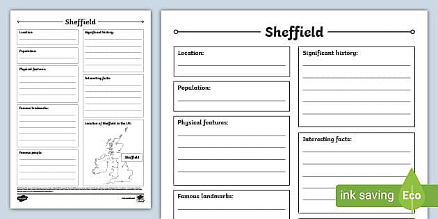 Sheffield Fact File Template, Sheffield (teacher made)