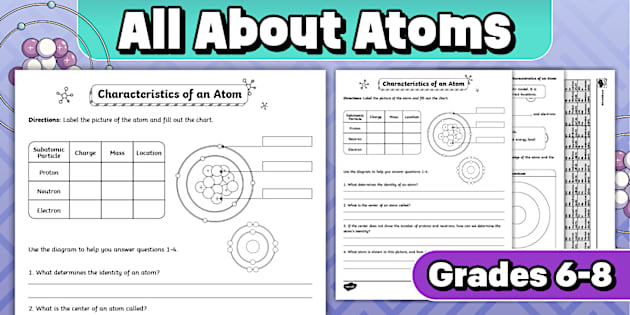 Characteristics of an Atom Worksheet for 6th-8th Grade