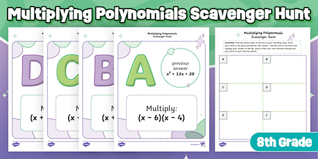 Eighth Grade Multiplying Polynomials Scavenger Hunt