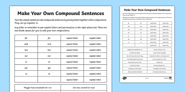 Make Your Own Compound Sentences Cards- compound sentences, complex ...