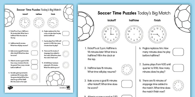 Second Grade Elapsed Time Soccer Word Problems Twinkl