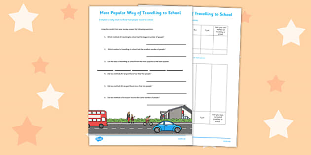 Traveling to School Tally Chart and Pictogram with Questions