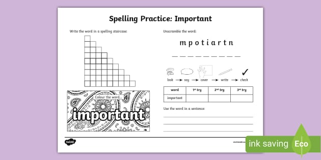 Important Spelling Practice Worksheet (teacher made)