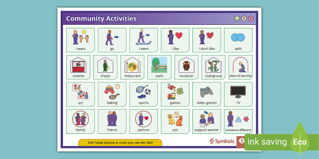 Twinkl Symbols: Older Learner Community Activities Word Mat