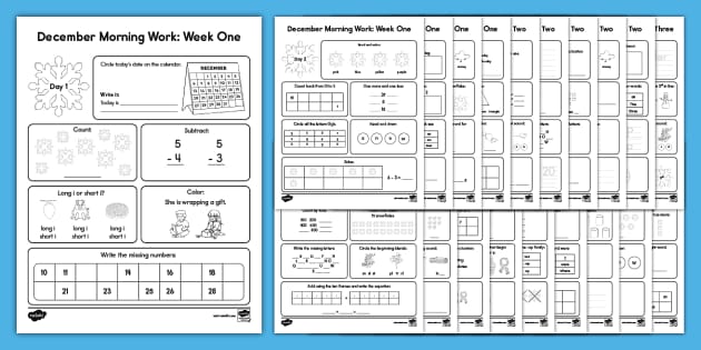 Kindergarten December Morning Work Bundle (teacher made)