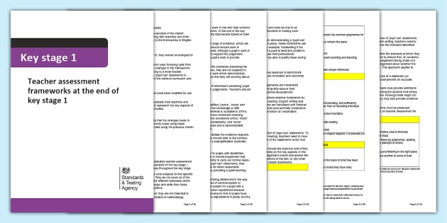 Teacher Assessment Frameworks KS1: DfE Adult Guidance